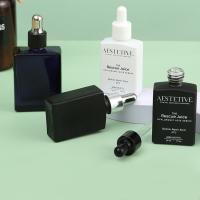 China Square Shape Black White Color Perfume Glass Bottles With Metal Silver Dropper and Customized Logo Printing 10ml 15ml 30ml 50ml for sale