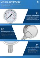 China 100mm 304SS 316ss Stainless Steel Glycerin Filled Water Gas Hydraulic Pressure Gauge for sale