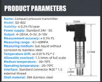 China 4-20mA Output 304 Stainless Steel Pressure Transducer for Industrial Applications for sale