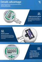 China Two Size 7 Batteries 0.4%FS Stainless Steel Digital Pressure Gauge for Water Gas Liquid for sale