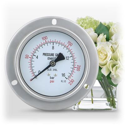 China Manufactured NPT Axial Pressure Gauge Flange Edge Universal Type 304ss Pressure Meter for sale