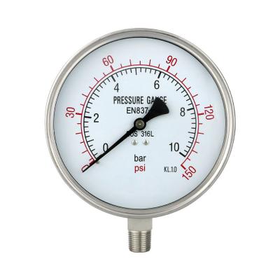 China Customized OEM Support Y160BF 150mm 304ss High Pressure Gauges for Oxygen Gas Liquid Oil for sale