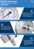 China 2.5% Precision Stainless Steel Pressure Gauge for High Water Hydraulic Oil Monitoring for sale