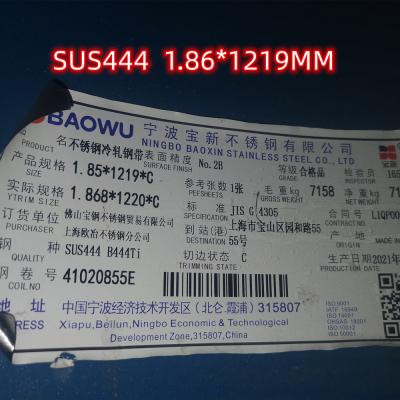China 0.8mm 444 Stainless Steel Sheet SUS444 ASTM444 2B Finish Corrosion Resistant for sale