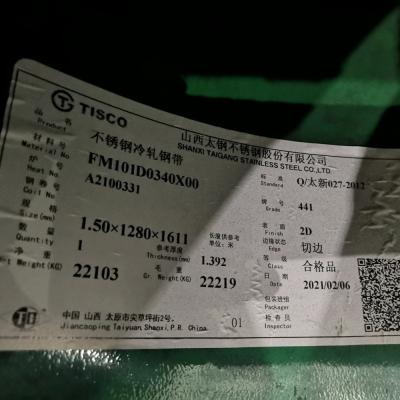 China Tisco SUS441 1.4509 Stainless Steel Sheet 2mm 1250x2440mm 2D Polished for sale