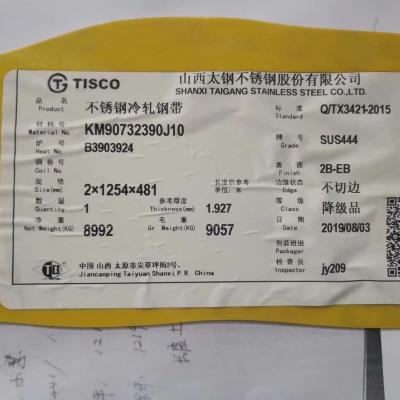 China 2B Finish 444 Stainless Steel Sheet 0.3-4mm Thickness UNS S44400 for sale