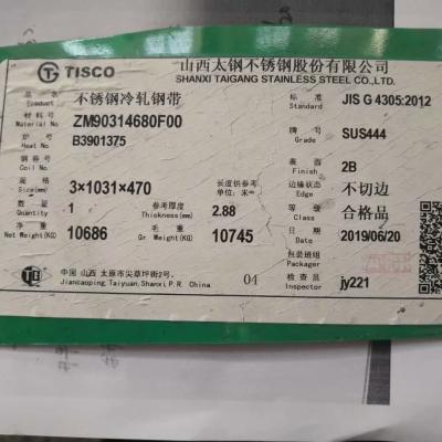 China SUS444 Stainless Steel Sheet 2B Finish 0.3-60mm Thickness EN1.4376 for sale