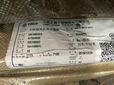 China MilLEdge SUH409L Stainless Steel Plate 10mm NO.1 Surface Hot Rolled 1500x3000mm for sale