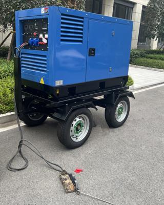 China wheeled liquid cooled genset diesel engine 35kw Power 400A Welding unit on chassis for sale