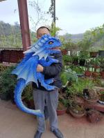 China Hand Puppet Simulation Blue Realistic Animatronic Dinosaur Baby With Wings for sale