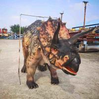 China Handmade Realistic Animatronic Dinosaur Suit Hidden Legs Double Person Triceratops Costume for sale