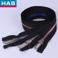 China 28 Inch Open Ended Zip Black Eco Friendly Zipper Red Teeth For Leather Garment for sale
