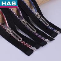 China 28 Inch Open Ended Zip Black Eco Friendly Zipper Red Teeth For Leather Garment for sale
