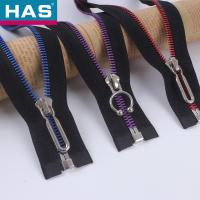 China 28 Inch Open Ended Zip Black Eco Friendly Zipper Red Teeth For Leather Garment for sale