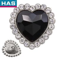 China Exquisite Crystal Heart Buttons 14 / 18 / 21 / 28mm Black Crystal Buttons for sale