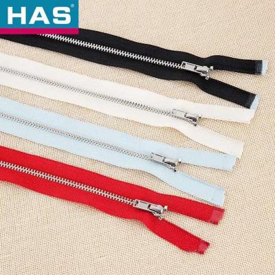 China Custom Brass Metal Zipper Open End Shining Nickel Zipper For Customers' Color Sample for sale