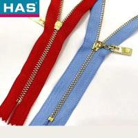 China Light Gold Teeth Zipper With Auto-Lock Hook Slider Teeth Close End Zippers for sale