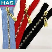 China Light Gold Teeth Zipper With Auto-Lock Hook Slider Teeth Close End Zippers for sale