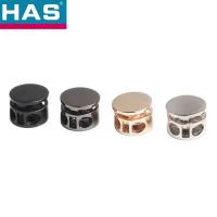 China Custom Logo Metal Cord Lock 2 Hole Drawstring Stopper For Bags Clothing for sale