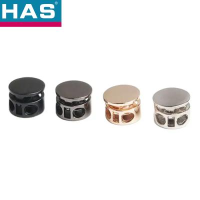 China Custom Logo Metal Cord Lock 2 Hole Drawstring Stopper For Bags Clothing for sale