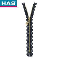 China #3 Custom Metal Zipper With Decorative Lace Hollow Design and Black Eyelet Tape for sale