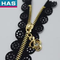China #3 Custom Metal Zipper With Decorative Lace Hollow Design and Black Eyelet Tape for sale