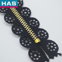 China #3 Custom Metal Zipper With Decorative Lace Hollow Design and Black Eyelet Tape for sale