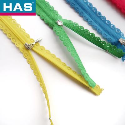 China HAS #3 Long Close Ended  Lace Trimmed Nylon Zippers With Metal Sliders for sale