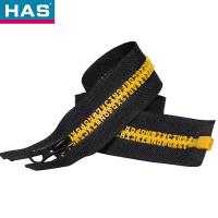 China Open End Resin Zipper With Yellow Specialized Letters For Clothing for sale