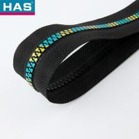 China Plastic Puller Korean Double Color Adhesive Resin Zipper For Jeans Jacket Any Length And Open Tail for sale