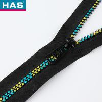China Plastic Puller Korean Double Color Adhesive Resin Zipper For Jeans Jacket Any Length And Open Tail for sale