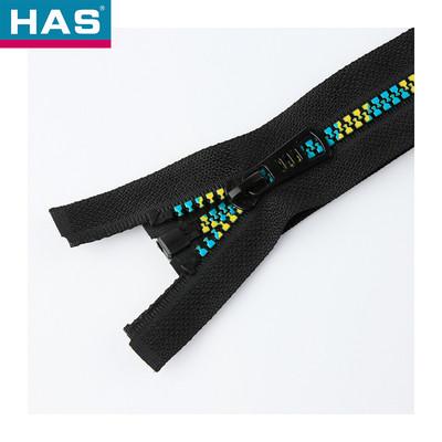 China Plastic Puller Korean Double Color Adhesive Resin Zipper For Jeans Jacket Any Length And Open Tail for sale