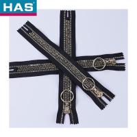 China Lightweight Open Tail Resin Zipper With Alloy Circular Ring Gold Plated For Clothing And Pants Sample for sale