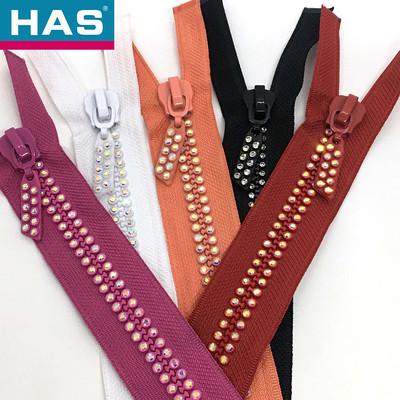 China Custom Colorful Diamond / Rhinestone Open-end Plastic Zippers Accessories for sale