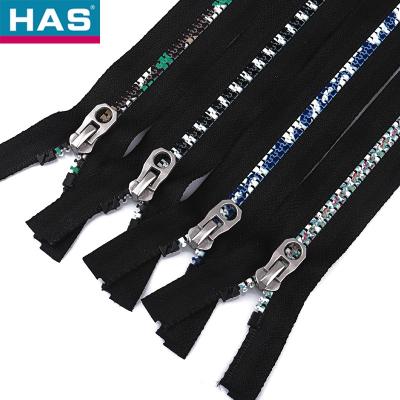 China Eco-friendly Color Thermal Transfer Resin Zipper With Openable Tail For Clothing Any Length Customizable for sale
