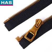 China Upgrade Clothing Brass Golden Double-Pointed Teeth Metal Open-End Zipper Set for sale