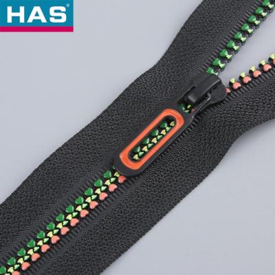 China Lightweight Colored Oil Over-print Resin Zipper with Special Glue Teeth and Corn Glue Teeth Any Length for sale