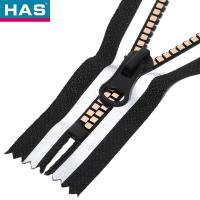 China Reflective Two-Color Square Rubber Teeth Resin Pull-Tab Closed-End Zipper Plastic Puller Sample for sale