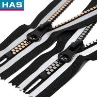 China Reflective Two-Color Square Rubber Teeth Resin Pull-Tab Closed-End Zipper Plastic Puller Sample for sale