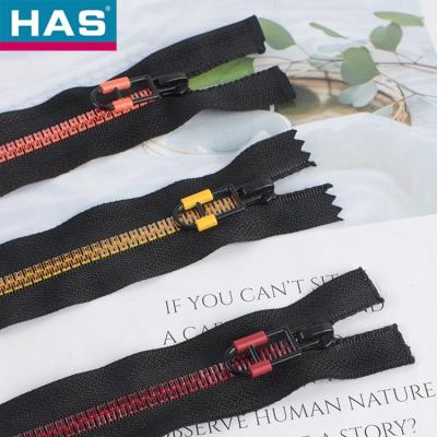 China #5 Two-Color Printed Resin Opening-End Zipper With Colored Plastic for sale