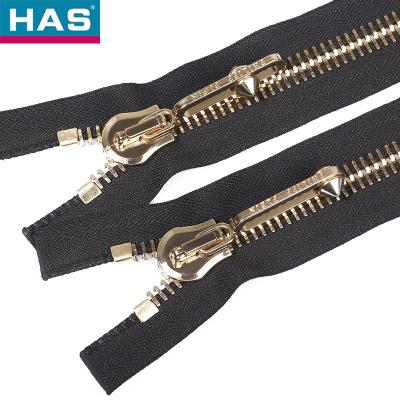 China #15 Light Gold Metal Zipper With Swiss Teeth And Open End For Garment for sale