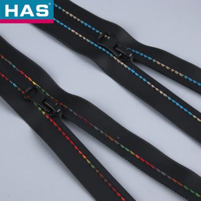 China #5 Waterproof Zipper with Open-end and Double stripe double color thread zipper for apparel for sale
