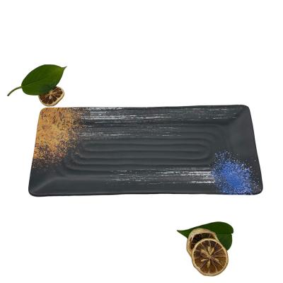 China Restaurant Melamine Rectangle Plates Smooth Melamine Matte Black Dinner Plates for sale