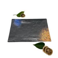 China Matte Black Melamine Soup Plate Reliefs Texture Rectangle Shaped Plates for sale
