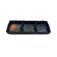 China 7.1'' Black Divided Melamine Soy Sauce Dish 3 Compartment Galaxy Pattern for sale
