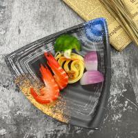 China Irregular Triangle Melamine Sushi Plate Black Color Food Serving for sale