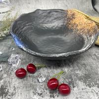 China Large Irregular Shape Melamine Serving Bowl Black Color With Swell Pattern for sale