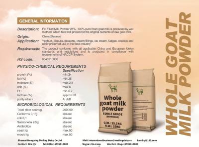China Organic Full Cream Goat Milk Powder 25kg Sterilized Whole Milk for Ice Cream Bakery for sale