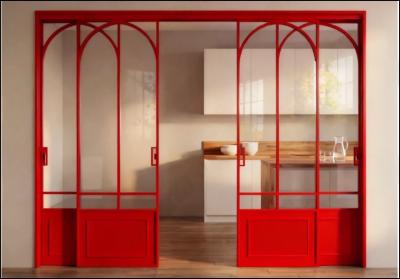 China French vintage walnut sliding kitchen balcony living room triple sliding door titanium magnesium aluminum alloy partition glass door for sale