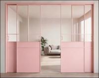 China Custom French Retro Aluminum Sliding Door, Pink Hanging Rail Linkage Door for Living Room Partition Balcony for sale